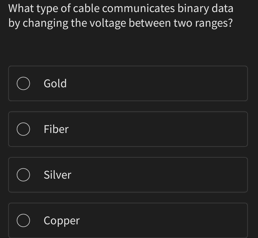 Solved What type of cable communicates binary data by | Chegg.com