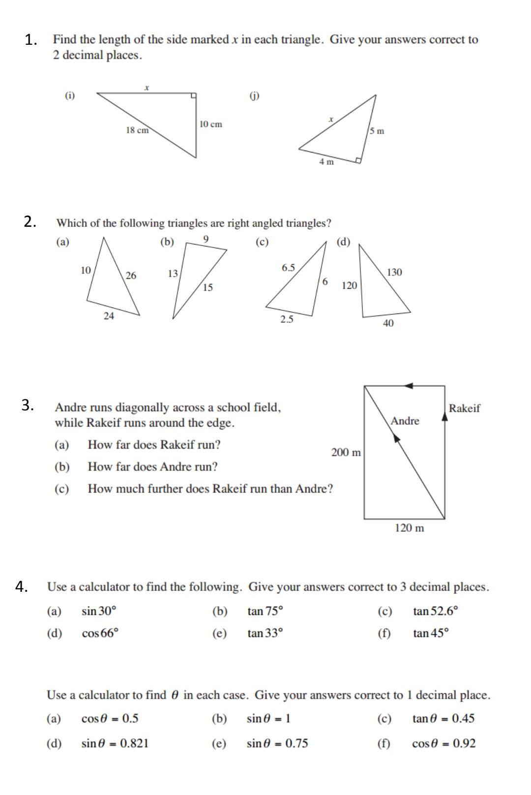 Solved 1. Find the length of the side marked x in each | Chegg.com