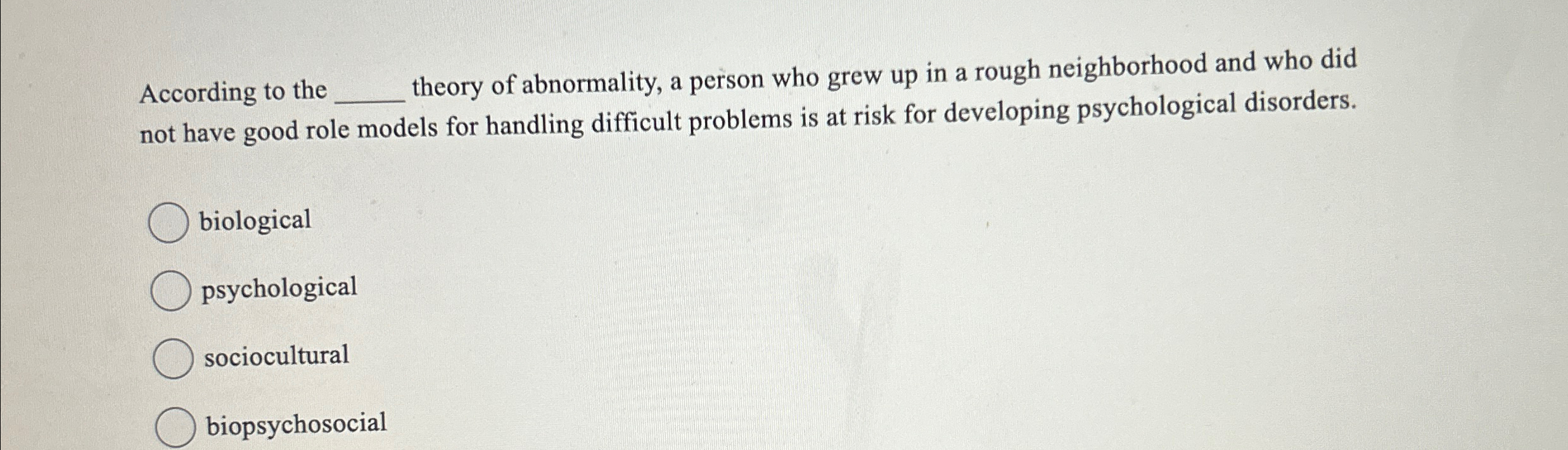 Solved According to the q, ﻿theory of abnormality, a person | Chegg.com