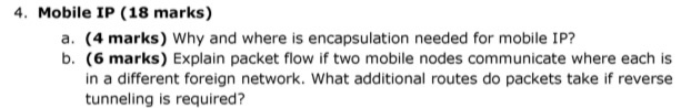 Solved 4. Mobile IP (18 marks) a. (4 marks) Why and where is | Chegg.com