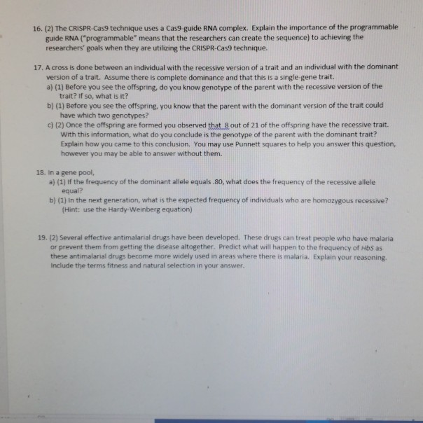 Solved 16. (2) The CRISPR-Cas9 technique uses a Cas9 guide | Chegg.com