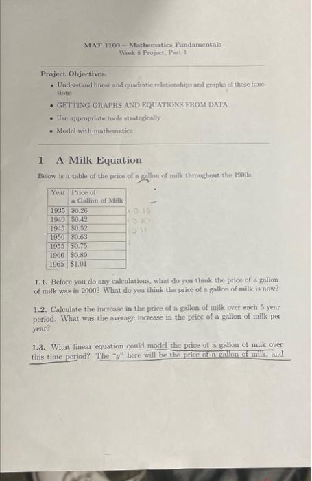 Solved MAT 1100 - Mathematics Fundamentals Week Project, | Chegg.com
