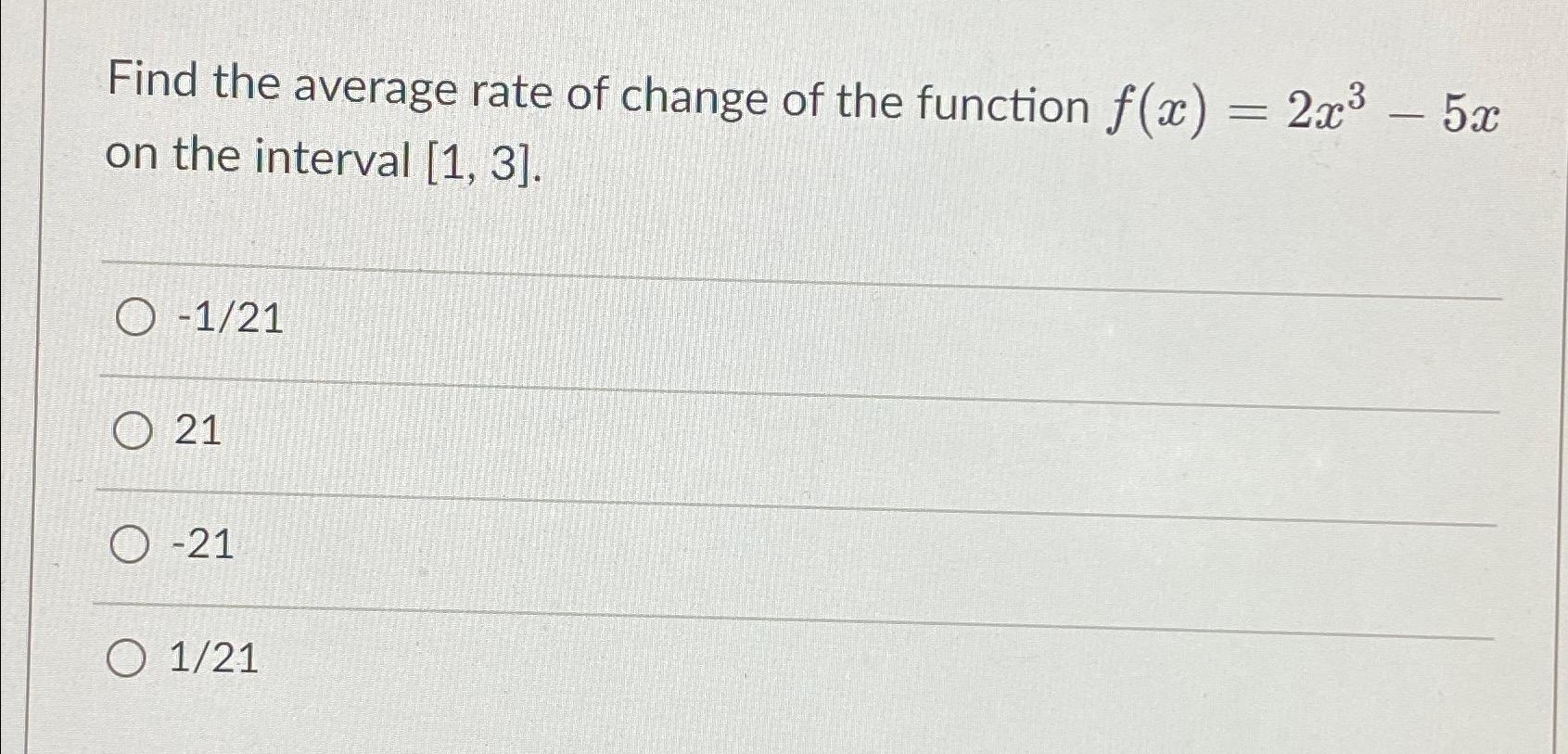 Solved Find the average rate of change of the function | Chegg.com