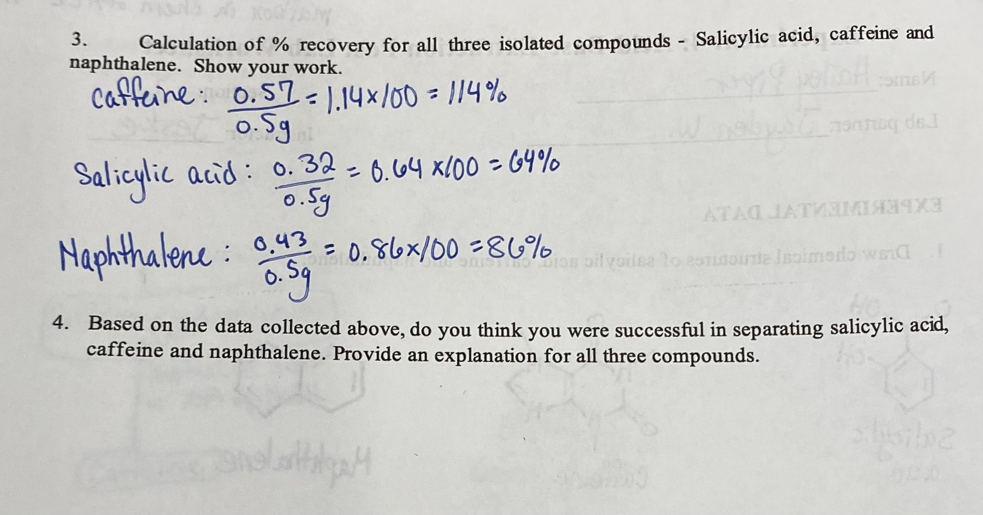 Solved Calculation of % ﻿recovery for all three isolated | Chegg.com
