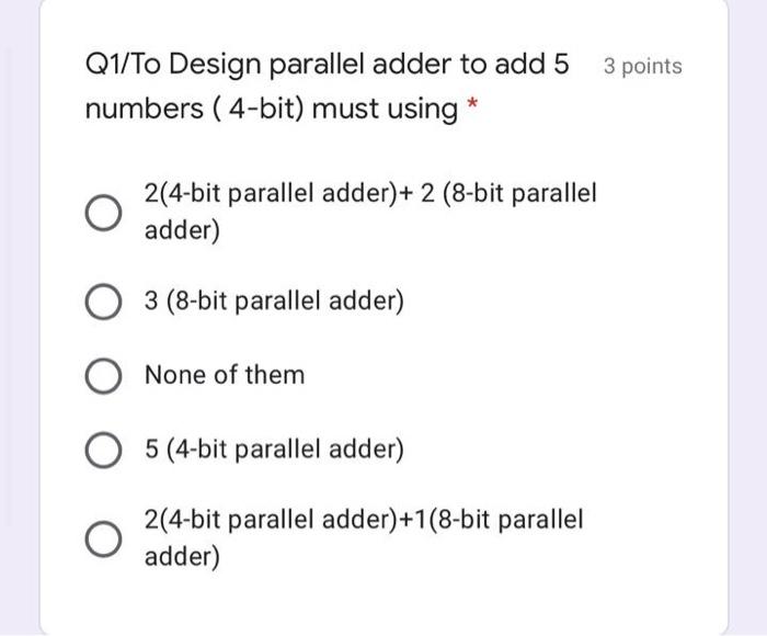 Solved 3 points Q1/To Design parallel adder to add 5 numbers | Chegg.com