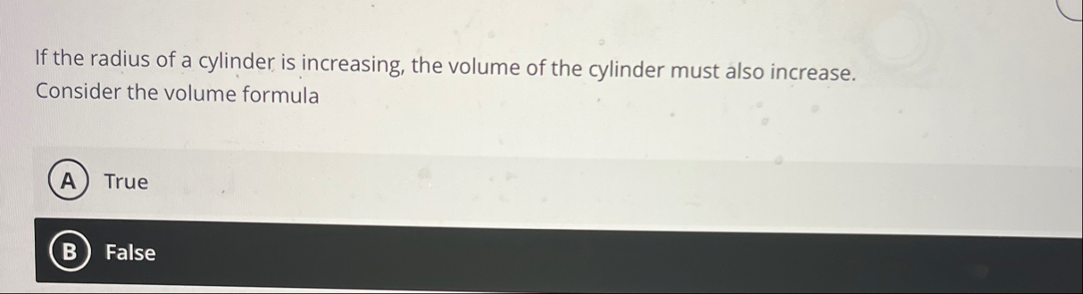 Solved If the radius of a cylinder is increasing, the volume | Chegg.com