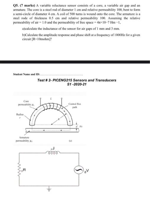 Solved Q5. (7 marks) A variable reluctance sensor consists | Chegg.com