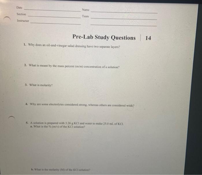 Solved Date Name Section Team Instructor Pre-Lab Study | Chegg.com Solved Date Name Section Team Instructor Pre-Lab Study | Chegg.com