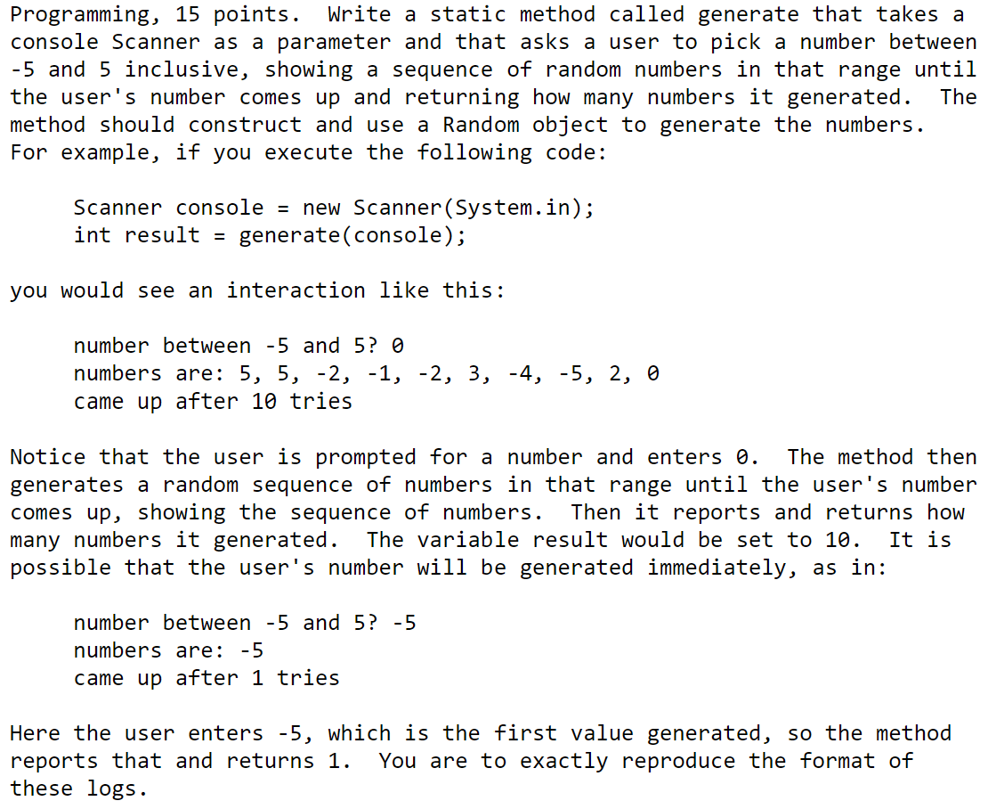 Solved In Java Write A Static Method Called Generate That 8711