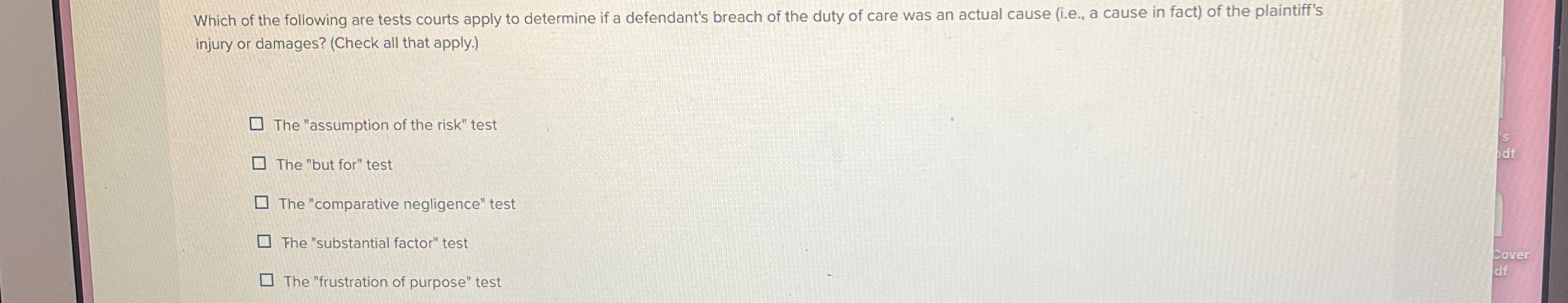 Solved Which of the following are tests courts apply to | Chegg.com