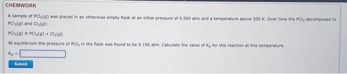 Solved A sample of PCl5(g) was placed in an otherwise empty | Chegg.com
