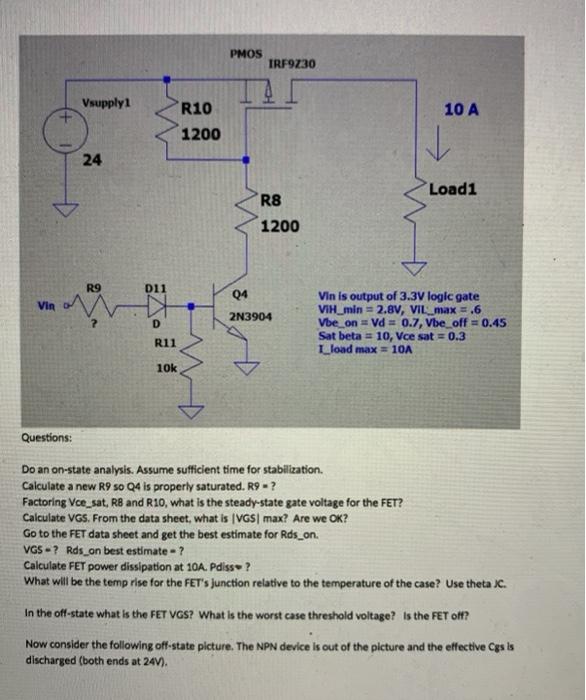 Solved PMOS IRF9Z30 Vsupplyi 10 A R10 1200 24 Load1 R8 1200 | Chegg.com