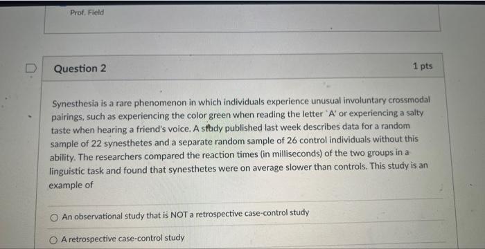 Solved Synesthesia is a rare phenomenon in which individuals | Chegg.com