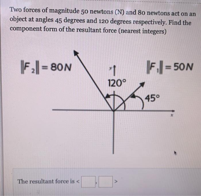 Solved Two Forces Of Magnitude 50 Newtons N And 80 Newtons