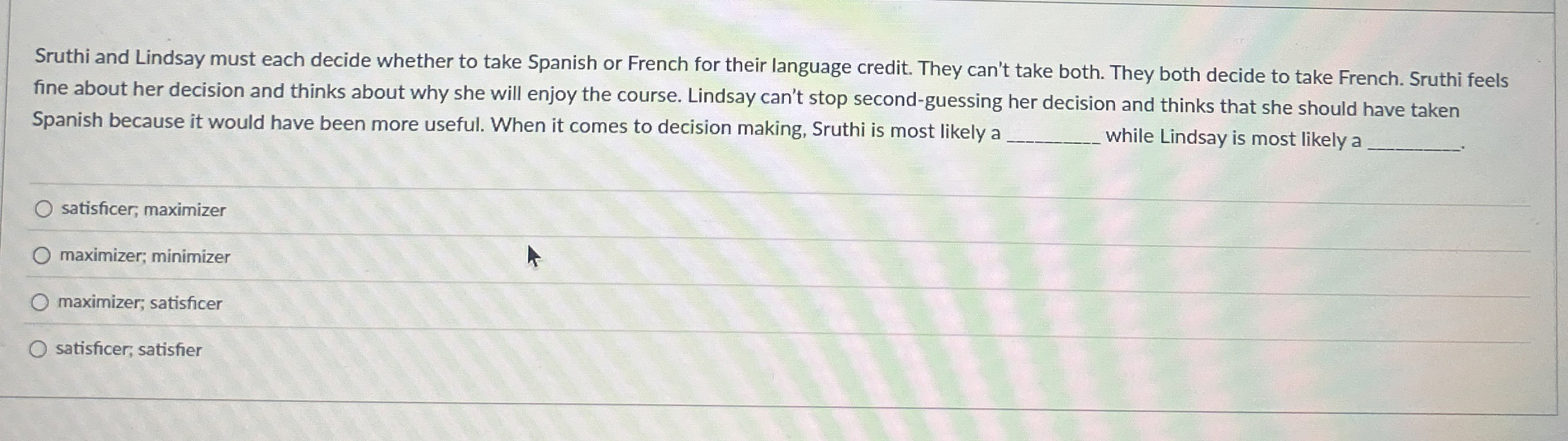 Solved Sruthi and Lindsay must each decide whether to take | Chegg.com