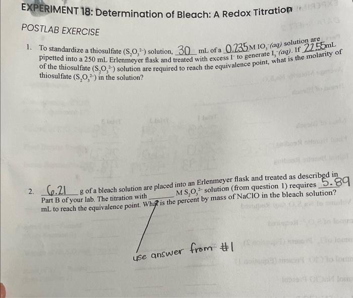 Solved 1. To standardize a thiosulfate (S2O32) solution, 30 | Chegg.com