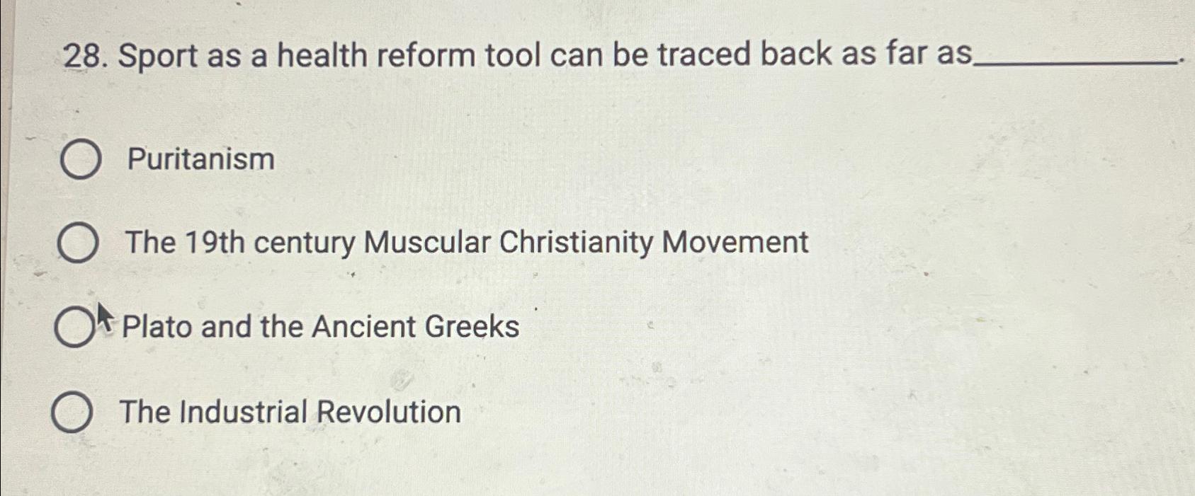 Solved Sport as a health reform tool can be traced back as | Chegg.com