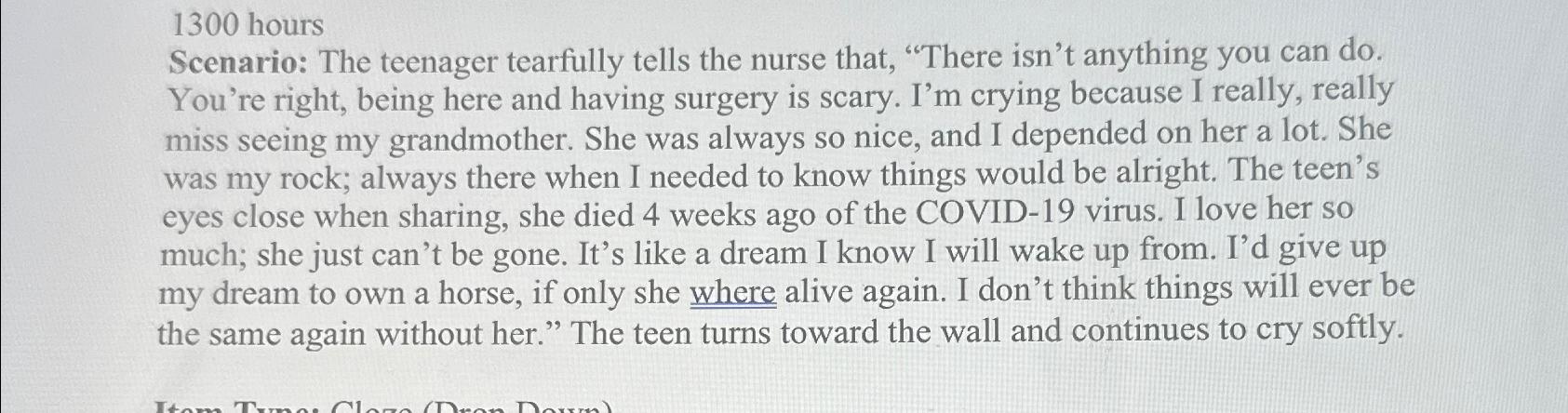 Solved 1300 hoursScenario: The teenager tearfully tells the | Chegg.com Solved 1300 hoursScenario: The teenager tearfully tells the | Chegg.com