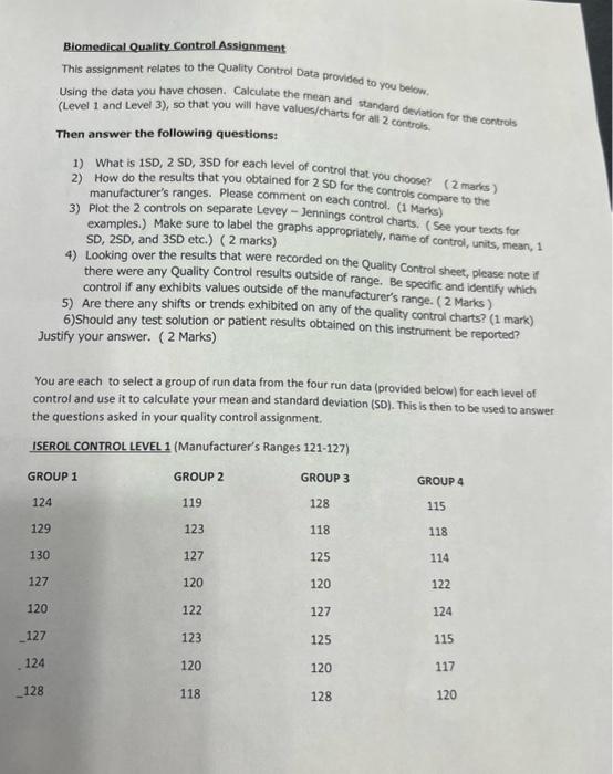 Biomedical Quality Control Assignment This assignment | Chegg.com