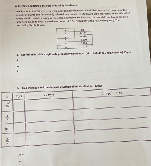 Solved 6. Creating and Using a Discrete Probability | Chegg.com