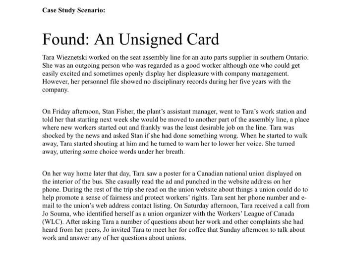 Solved Case Study Scenario: Found: An Unsigned Card Tara | Chegg.com