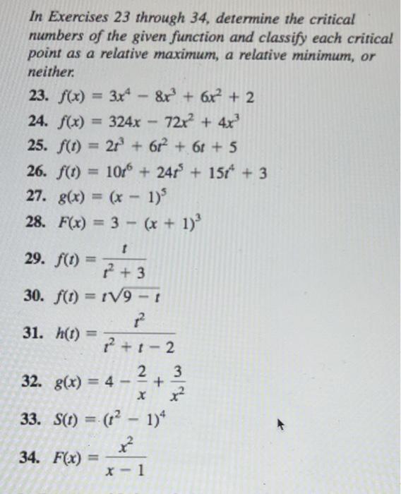 Solved In Exercises 23 through 34, determine the critical | Chegg.com