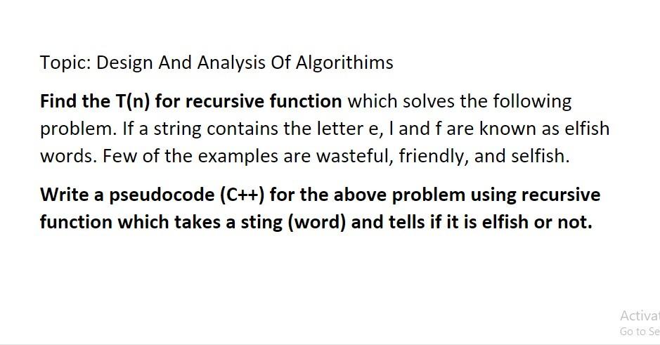 Solved Topic: Design And Analysis Of Algorithims Find the | Chegg.com