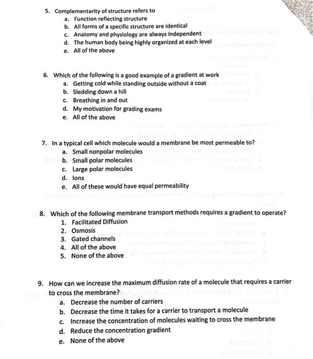 Solved 5. Complementarity of structure refers to a. Function | Chegg.com