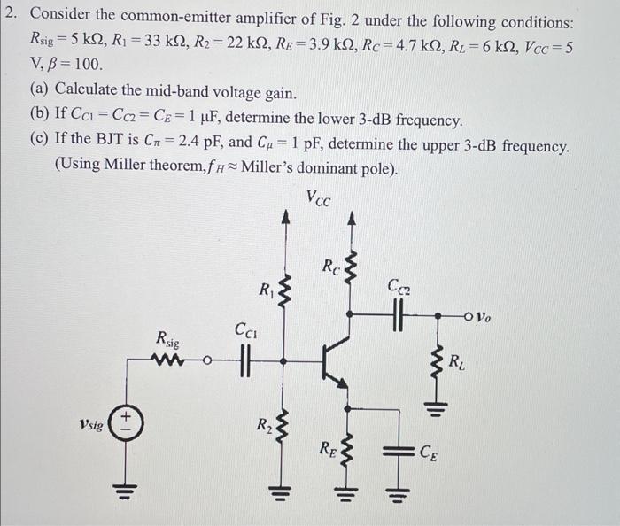 Solved Consider the common-emitter amplifier of Fig. 2 under | Chegg.com