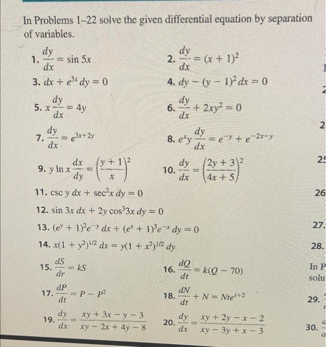 Solved 1. dx In Problems 1-22 solve the given differential | Chegg.com Solved 1. dx In Problems 1-22 solve the given differential | Chegg.com