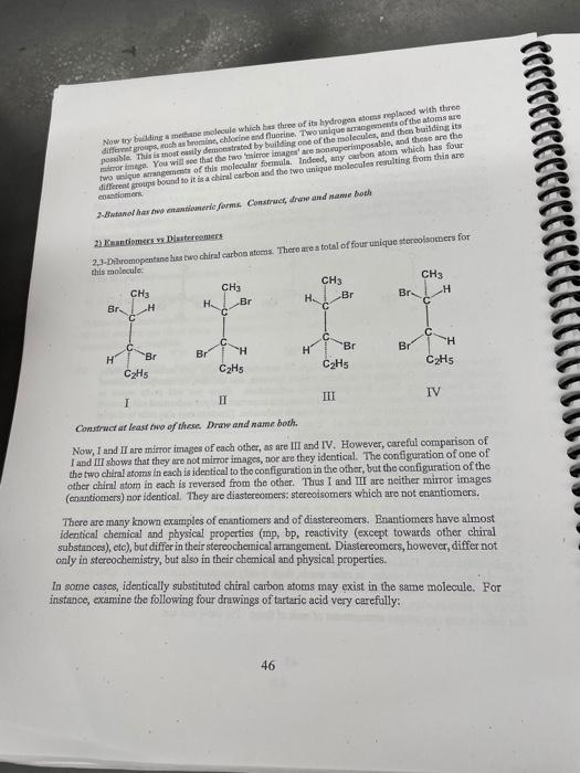 Solved Experiment 6: Stereochemistry - Molecular Models Tho | Chegg.com