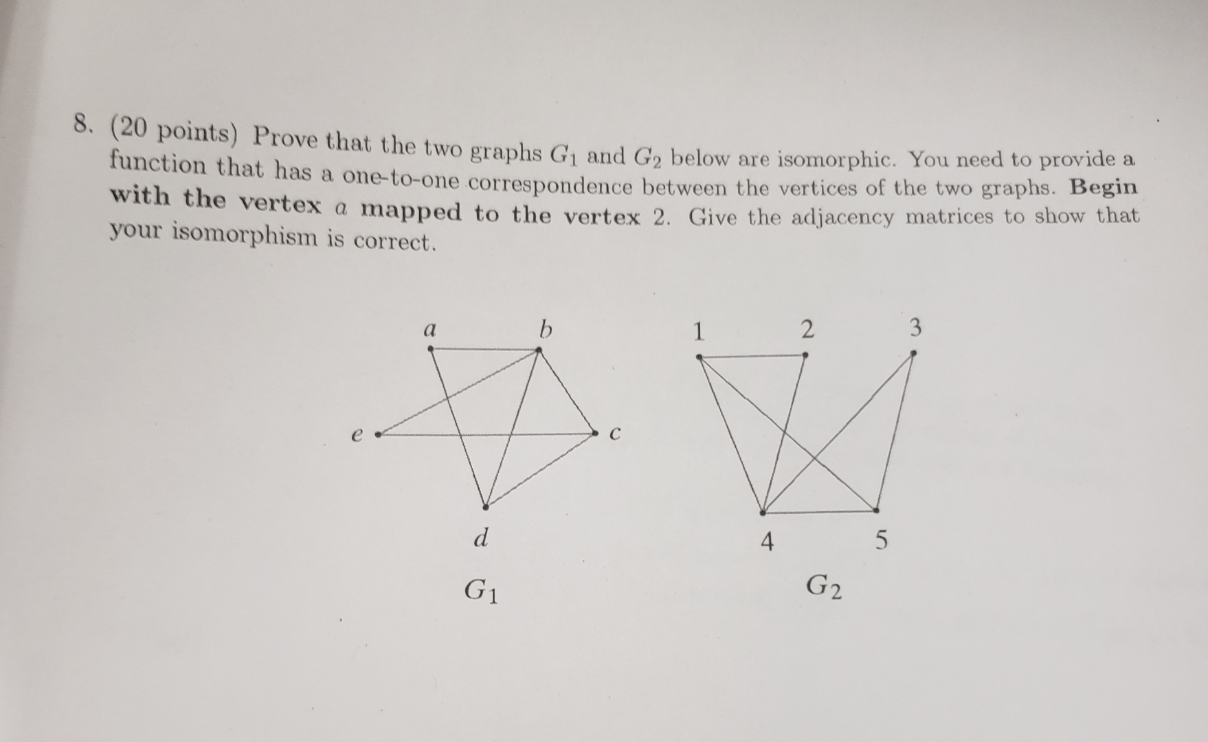 Solved (20 ﻿points) ﻿Prove that the two graphs G1 ﻿and G2 | Chegg.com