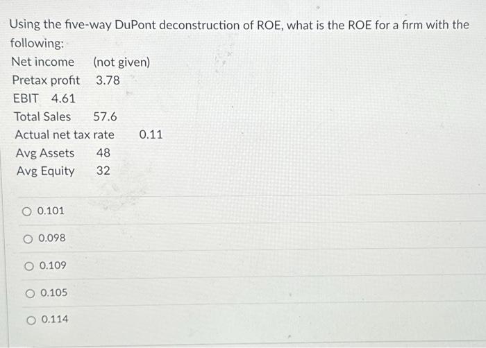 Solved Using the five-way DuPont deconstruction of ROE, what | Chegg.com