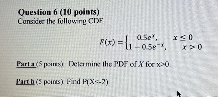 Solved Question 6 (10 points) Consider the following CDF: | Chegg.com