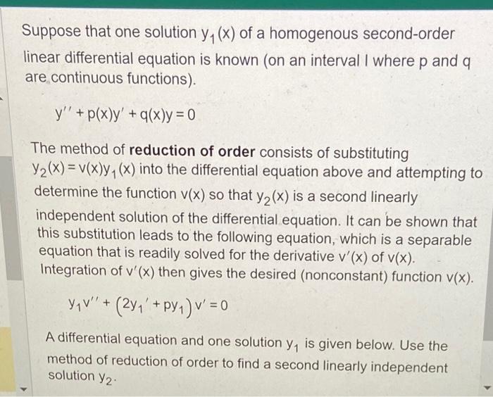 Solved Suppose that one solution y1(x) of a homogenous | Chegg.com