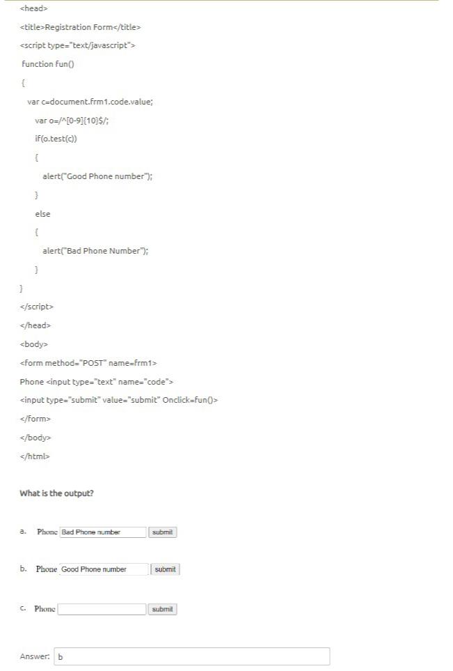 Solved Phone cinput type="text" name="code"> | Chegg.com