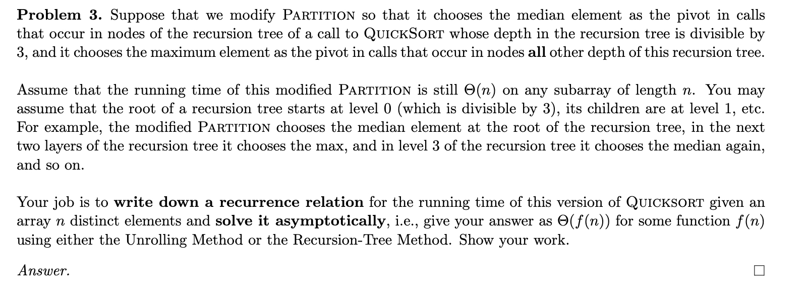 Solved Problem 3. ﻿Suppose that we modify PARtition so that | Chegg.com