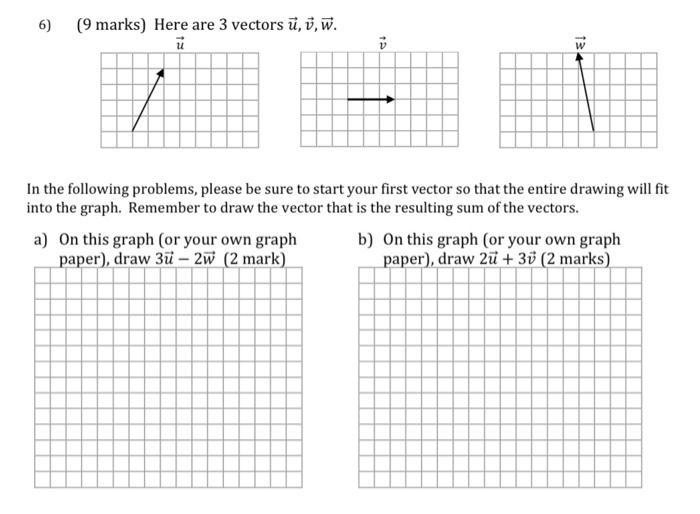 Solved 6) (9 marks) Here are 3 vectors \\( \\vec{u}, | Chegg.com