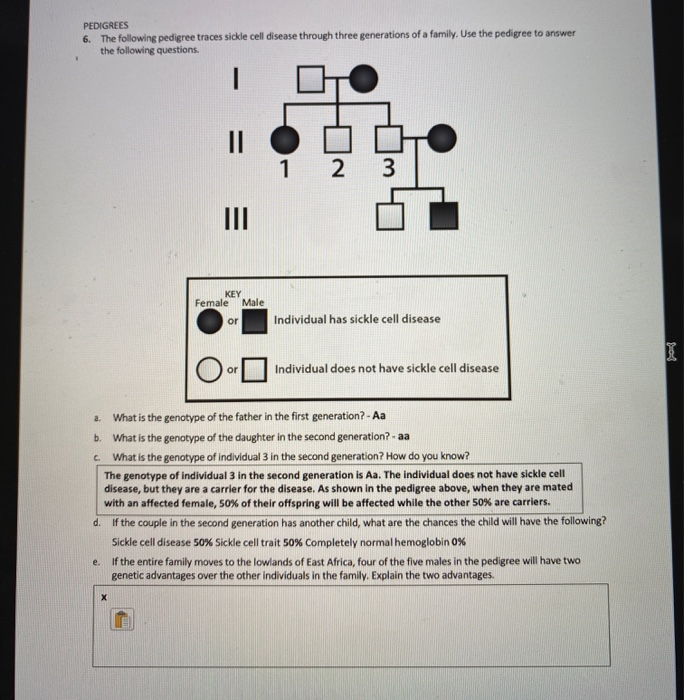 Solved PEDIGREES 6. The following pedigree traces sickle | Chegg.com