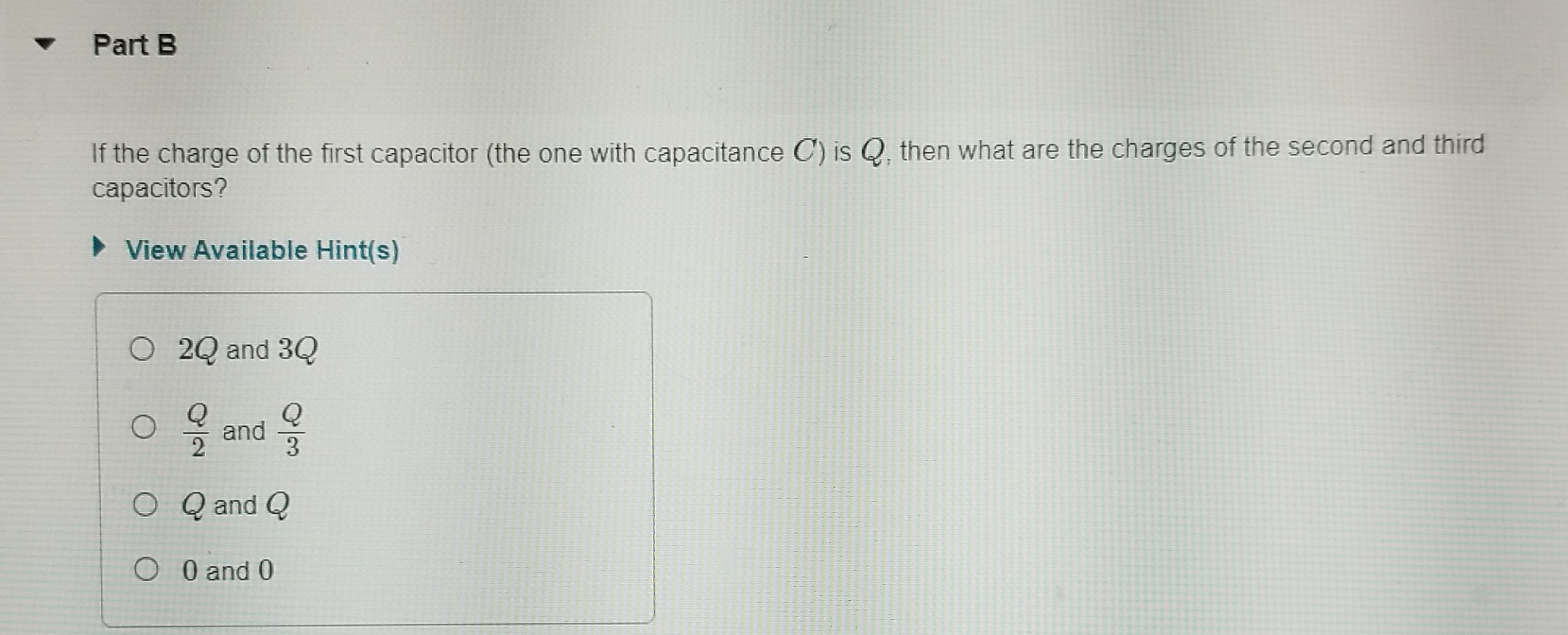 Part BIf the charge of the first capacitor (the one | Chegg.com