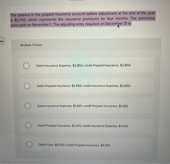 Solved The balance in the prepaid insurance account before | Chegg.com