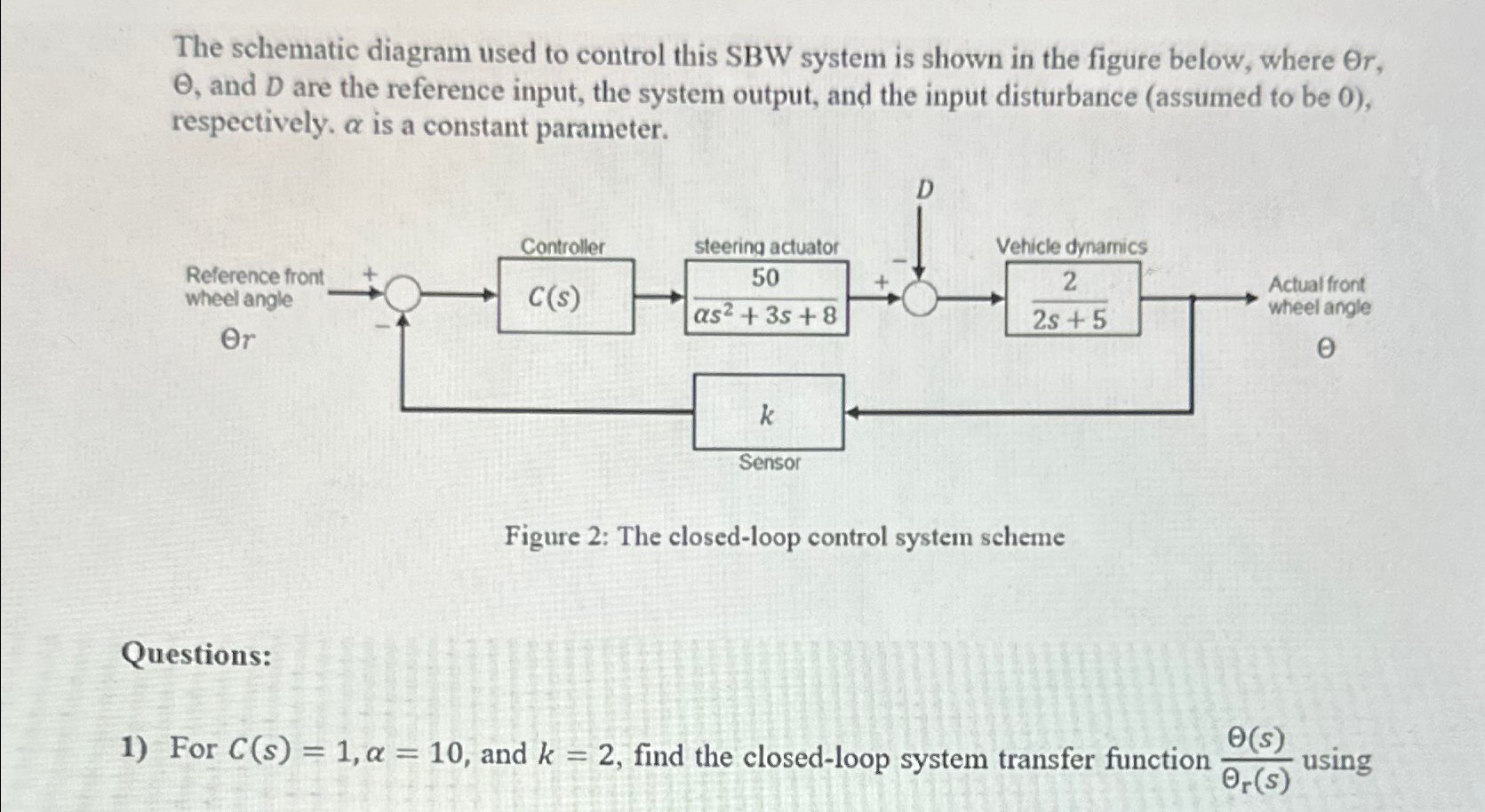 Solved The schematic diagram used to control this SBW system | Chegg.com