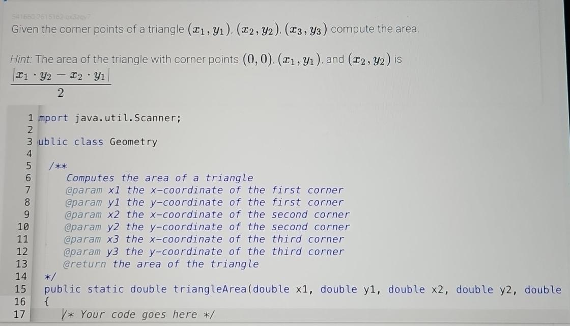 Solved Given the corner points of a triangle | Chegg.com