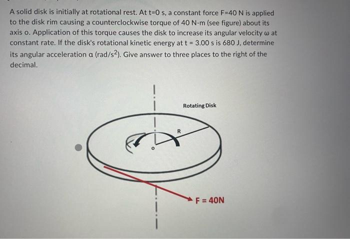 Solved A solid disk is initially at rotational rest. At t=0 | Chegg.com