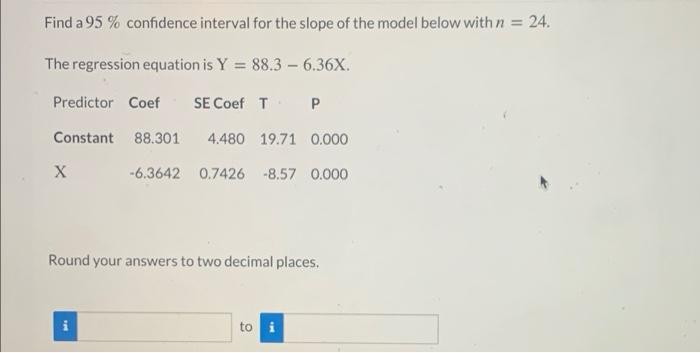 Solved Find a 95% confidence interval for the slope of the | Chegg.com