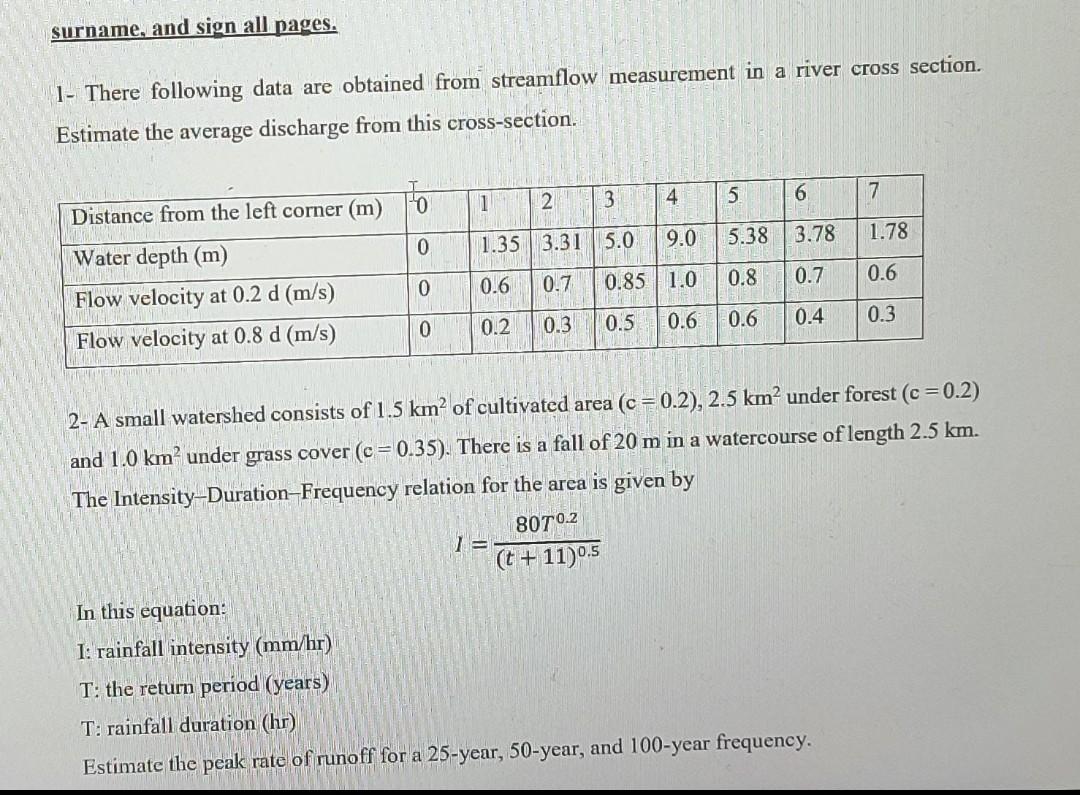 Solved surname, and sign all pages. 1- There following data | Chegg.com