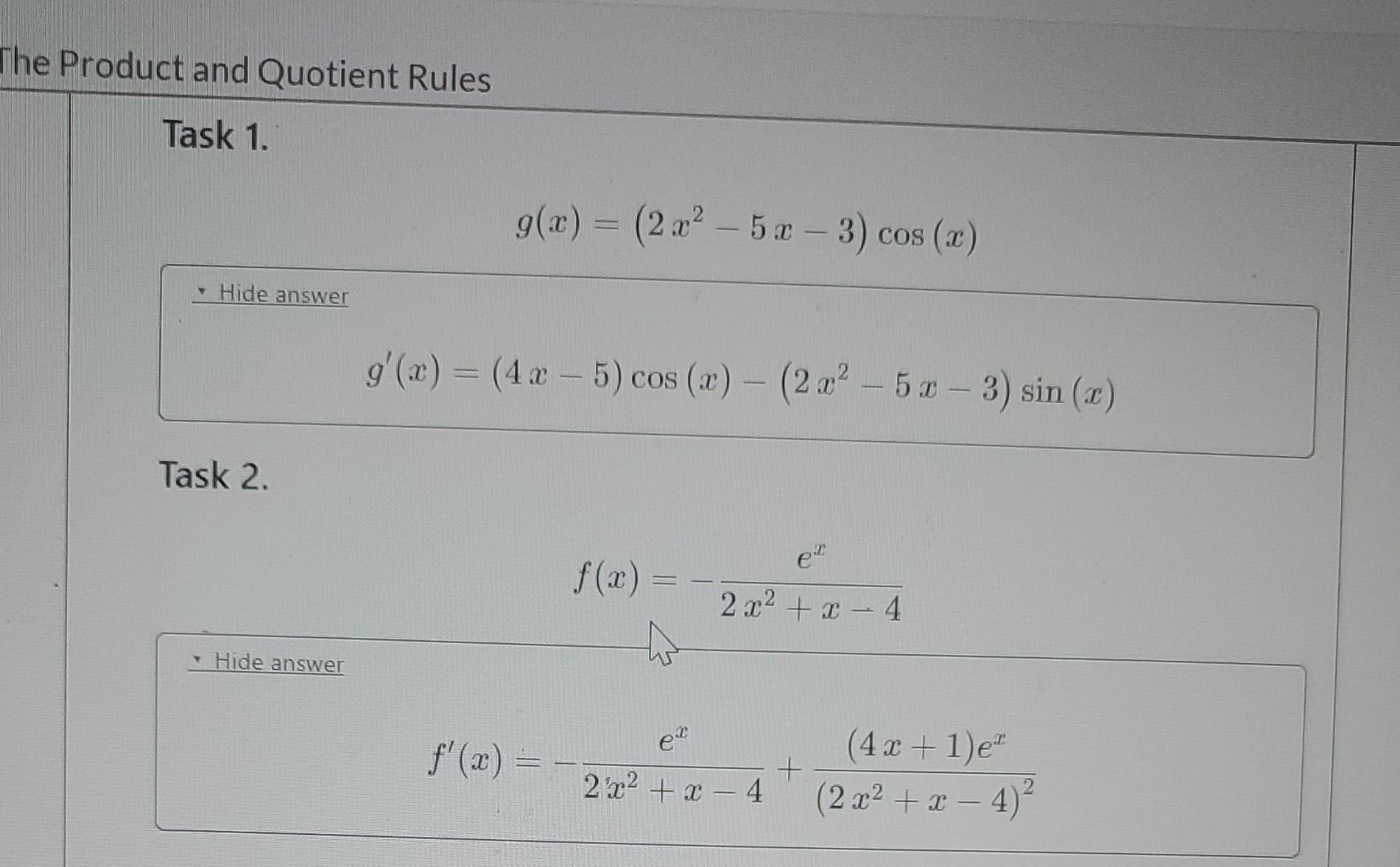 Solved The Product and Quotient Rules Task 1. | Chegg.com