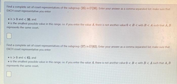 Solved Find a complete set of coset representatives of the | Chegg.com