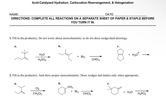 Solved Acid-Catalyzed Hydration, Carbocation Rearrangement, | Chegg.com