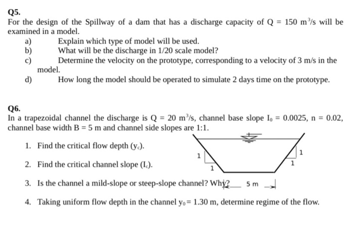 Solved Q5. For the design of the Spillway of a dam that has | Chegg.com